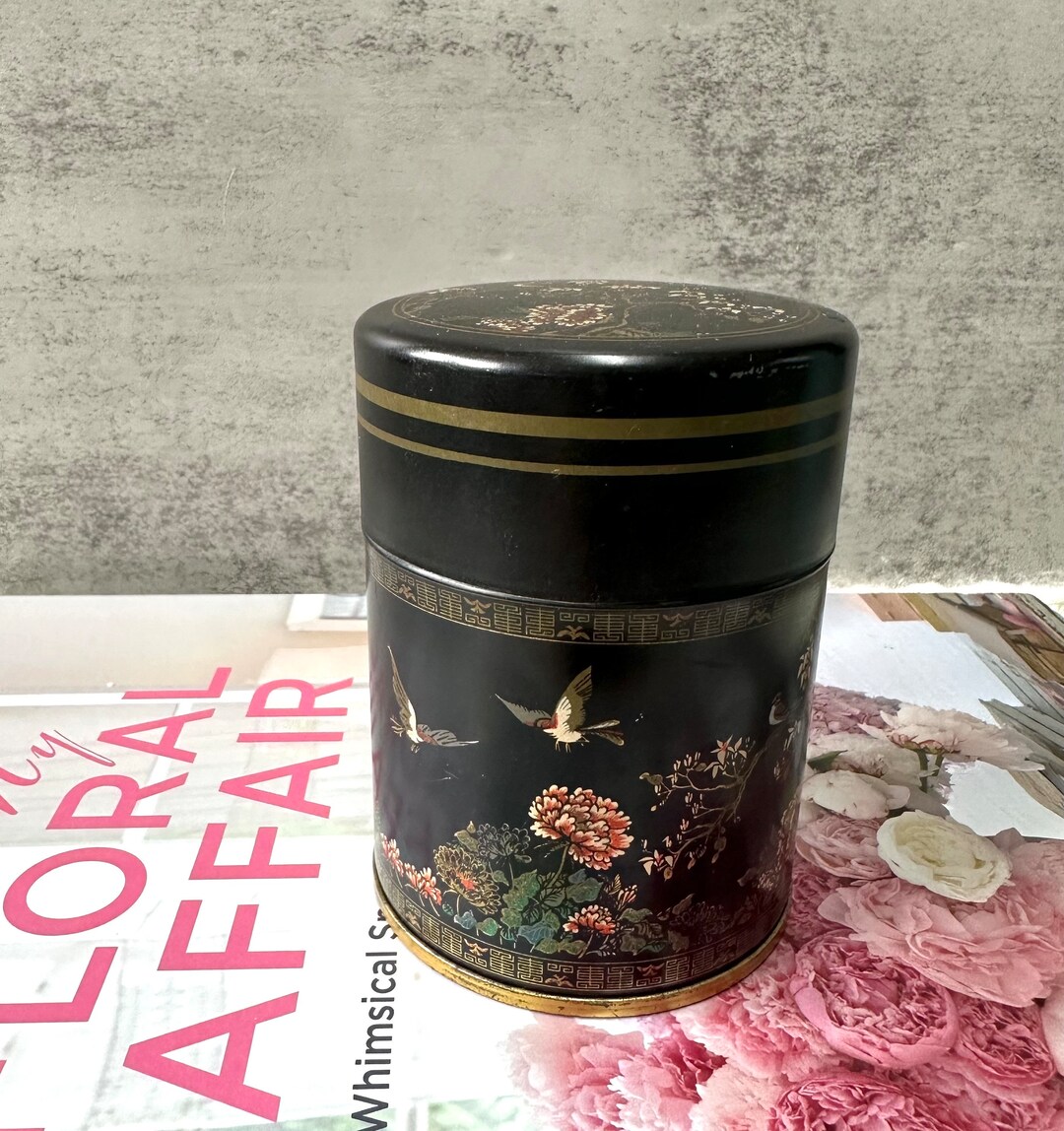Vintage Small Decorative Tin With Lid / Botanical Bird Motive / Justins ...
