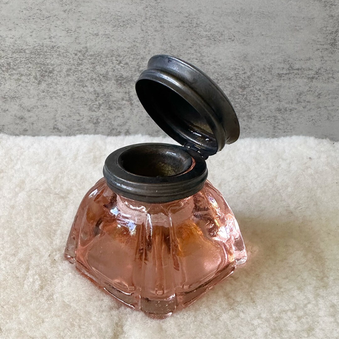 Rose Glass Ink Well / Vintage Glass Decorative Object - Etsy