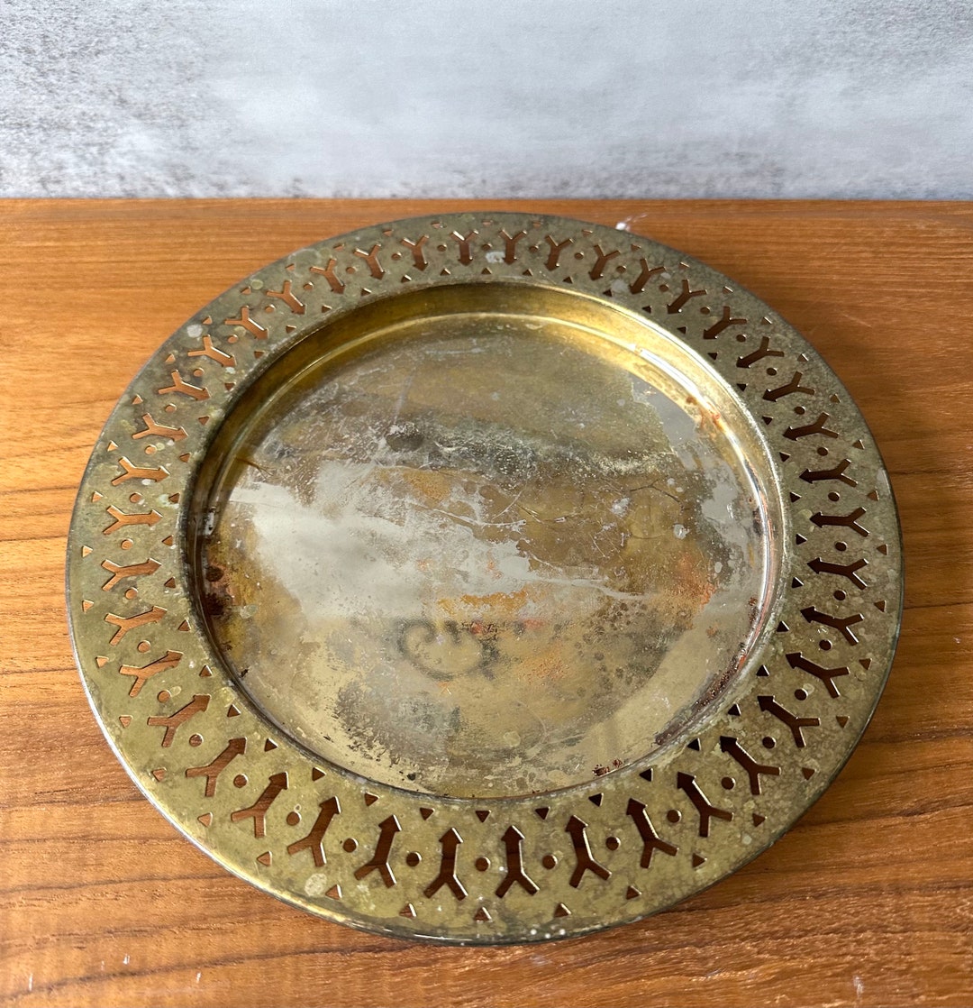 Vintage Brass Decorative Plate / Metal Flower Pot Underplate / Vintage ...