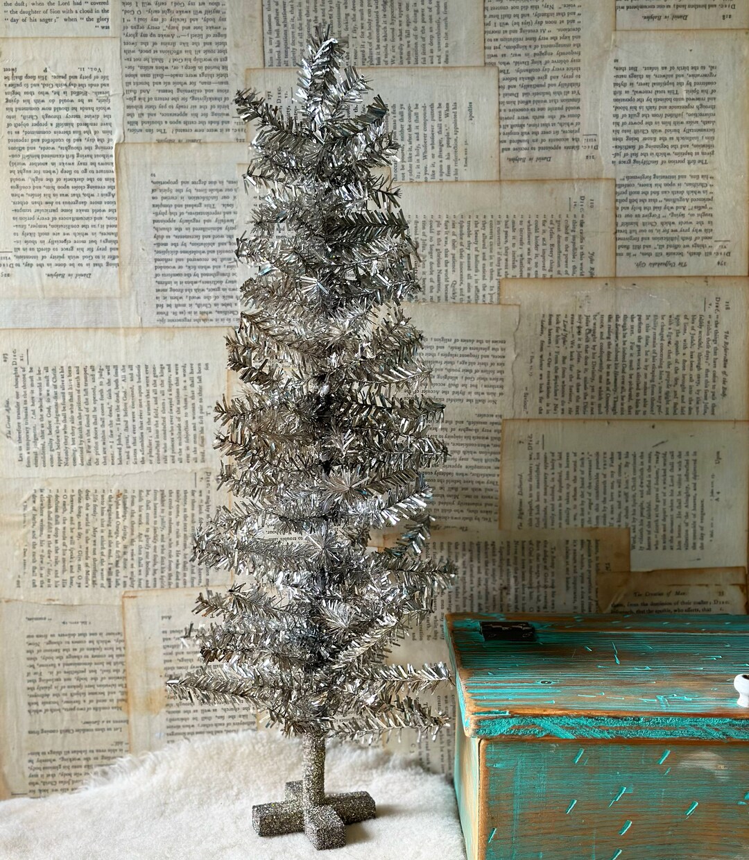 Vintage Style Tinsel Christmas Tree / Silver Whimsical Tinsel Holiday ...