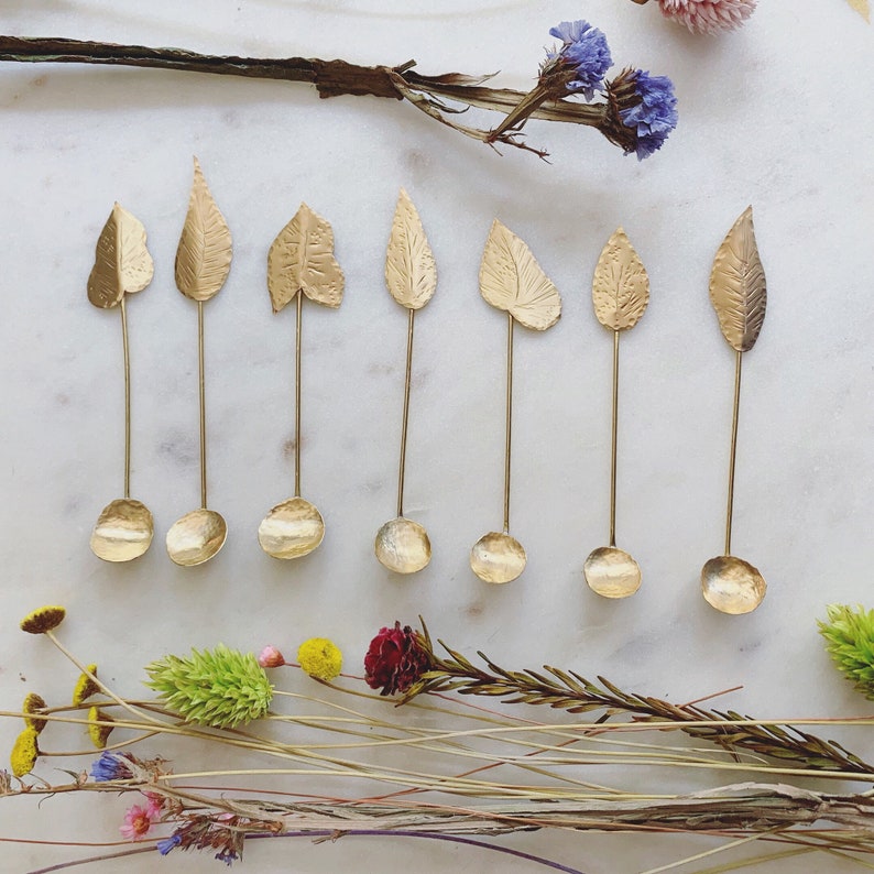 Hand Forged Brass Salt Spoon / Nature Inspired Brass Object / - Etsy