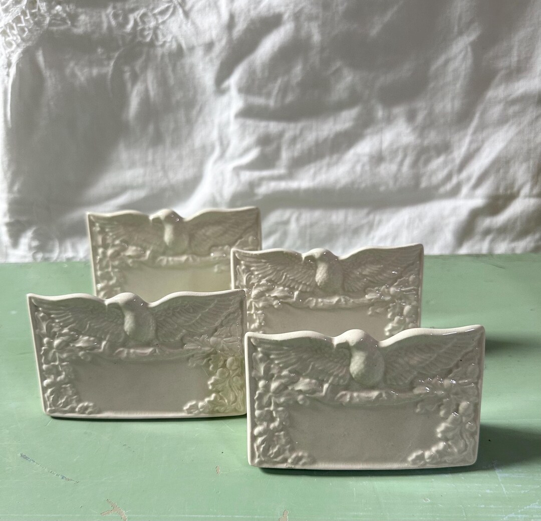 Ceramic Vintage Name Tags Set of 4 / Bird Motive Tablescape Decoration ...