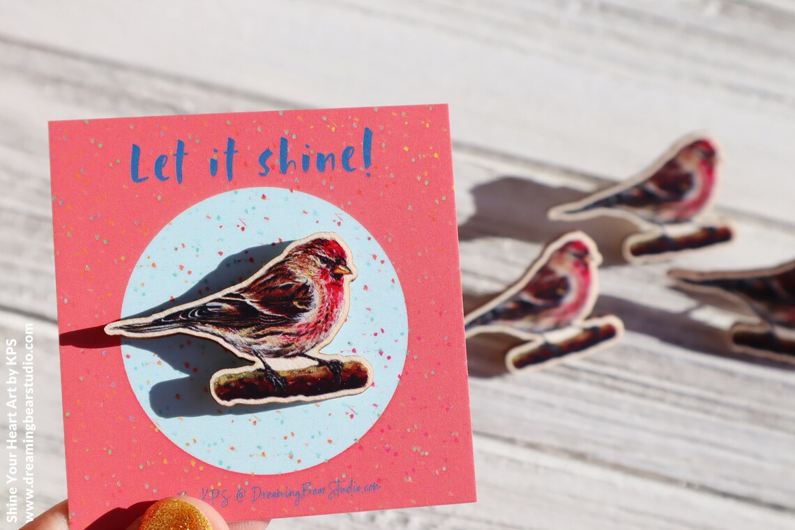 Bird Wooden Pins Badge Redpoll Wooden pin 35 mm wooden pin | Etsy