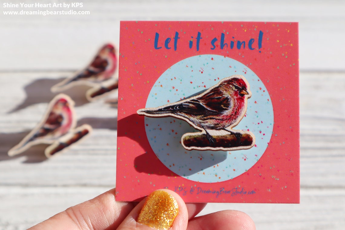 Bird Wooden Pins Badge Redpoll Wooden pin 35 mm wooden pin | Etsy