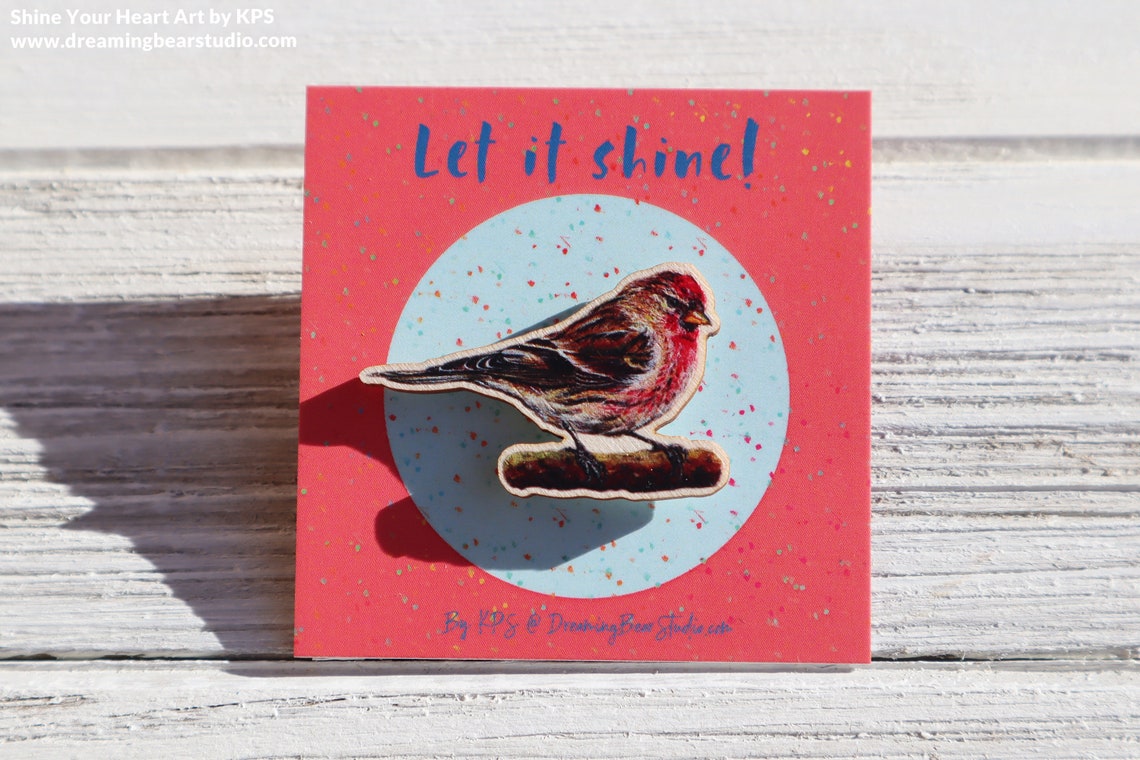 Bird Wooden Pins Badge Redpoll Wooden pin 35 mm wooden pin | Etsy