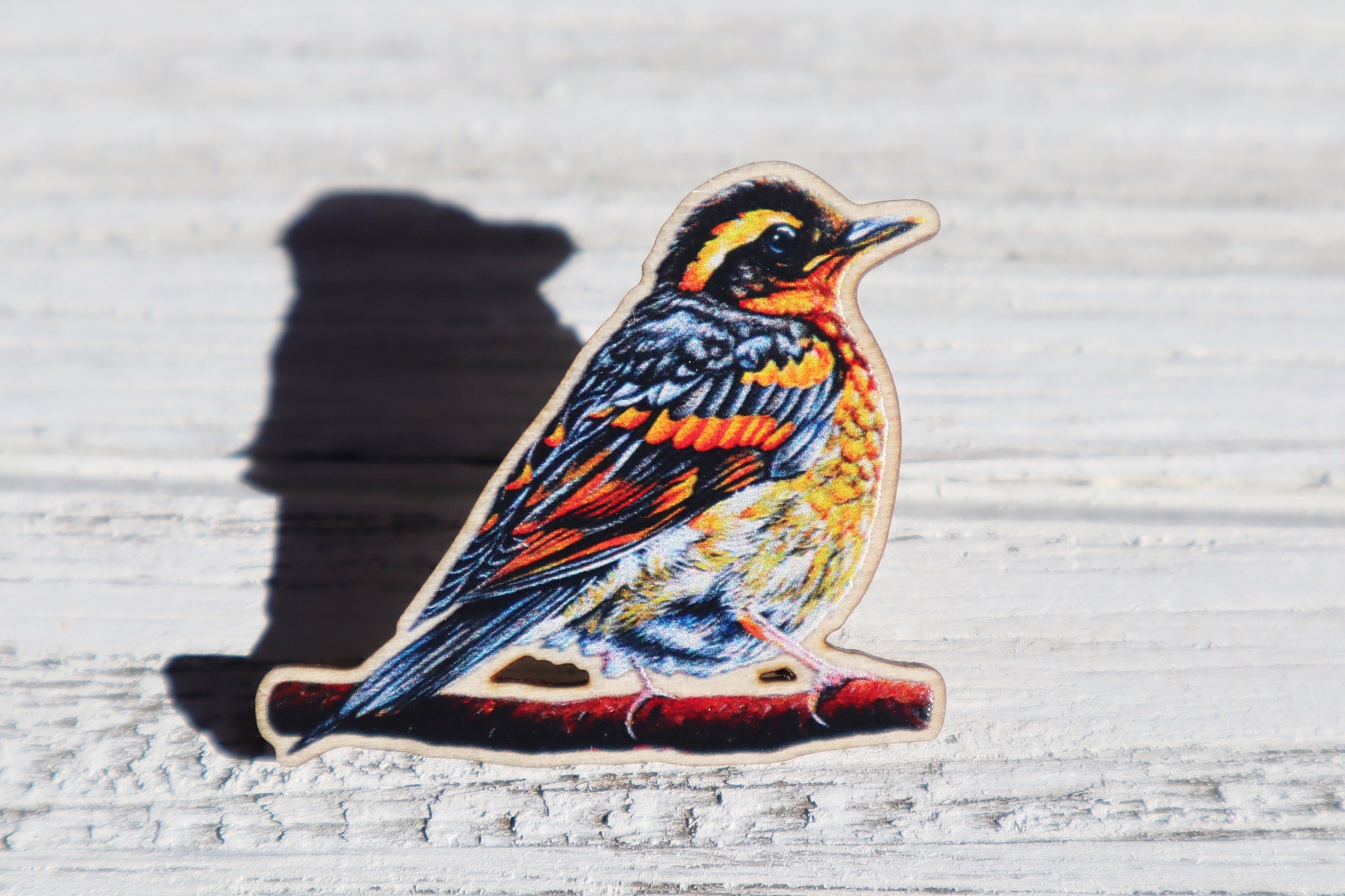 Varied Thrush Bird Wooden Pin Badge Varied Thrush Bird Wooden Pins 40 ...