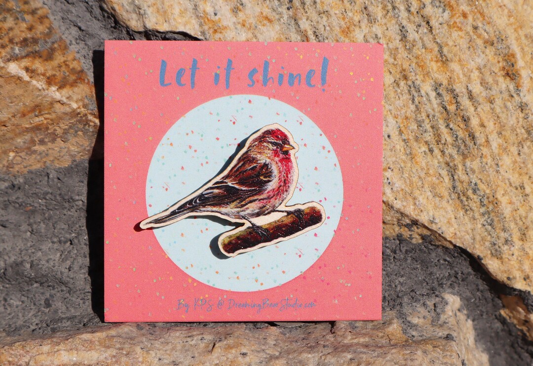 Bird Wooden Pins Badge - Redpoll Wooden Pin - 35 Mm Wooden Pin of ...