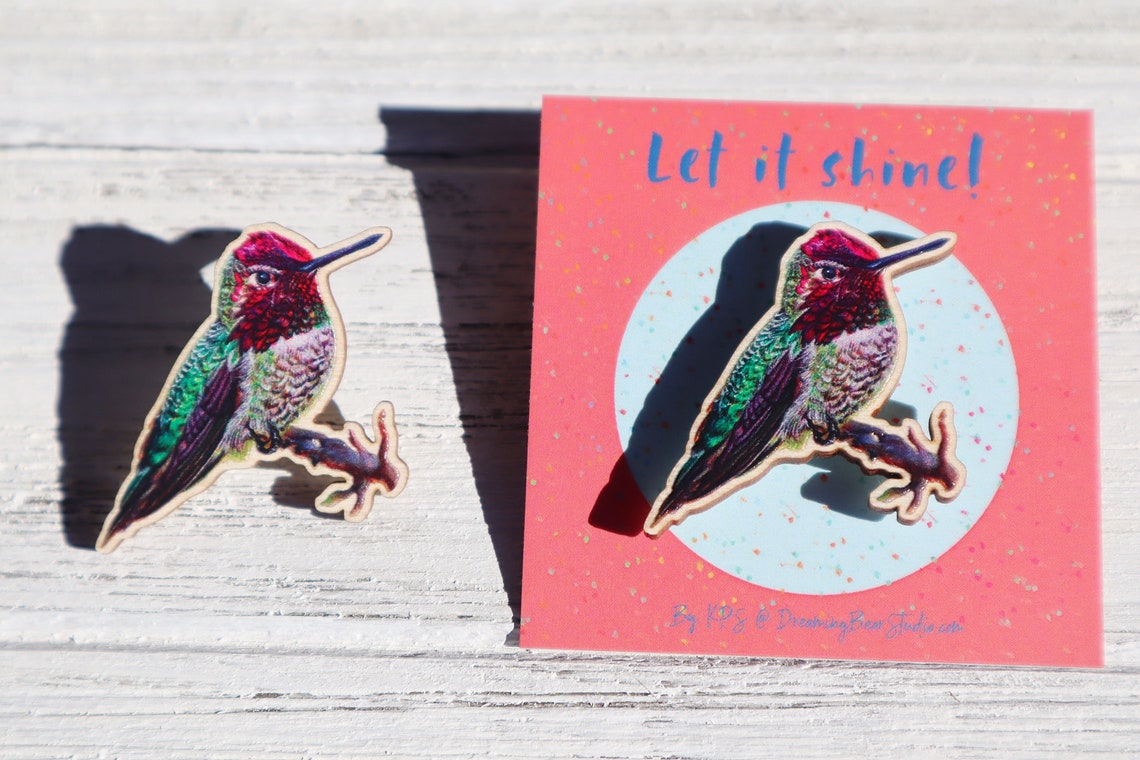 Hummingbird Wooden Pin Badge Humming Bird Wooden Pins 40 Mm Wooden Pin ...
