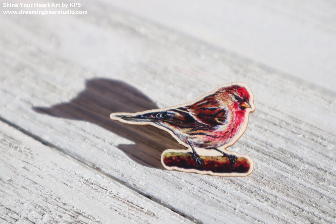 Bird Wooden Pins Badge Redpoll Wooden pin 35 mm wooden pin | Etsy