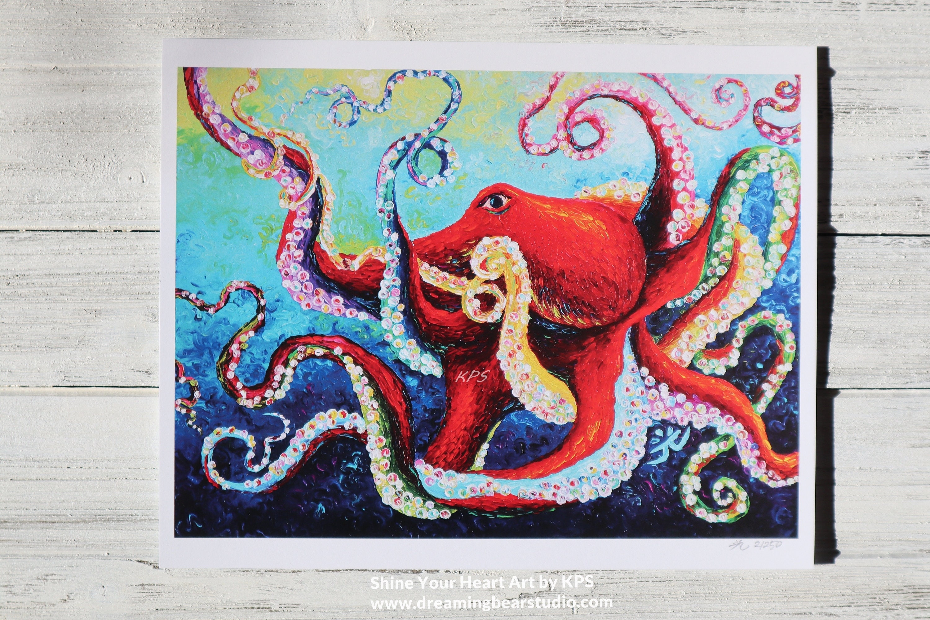 Red Octopus Oil Finger Painting Fine Art Paper Print Art Print of Red ...