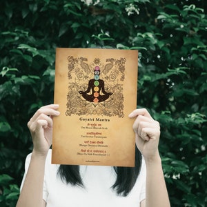 Gayatri Mantra Sankrit, 7chakras Vintage Illustration, Digital ...