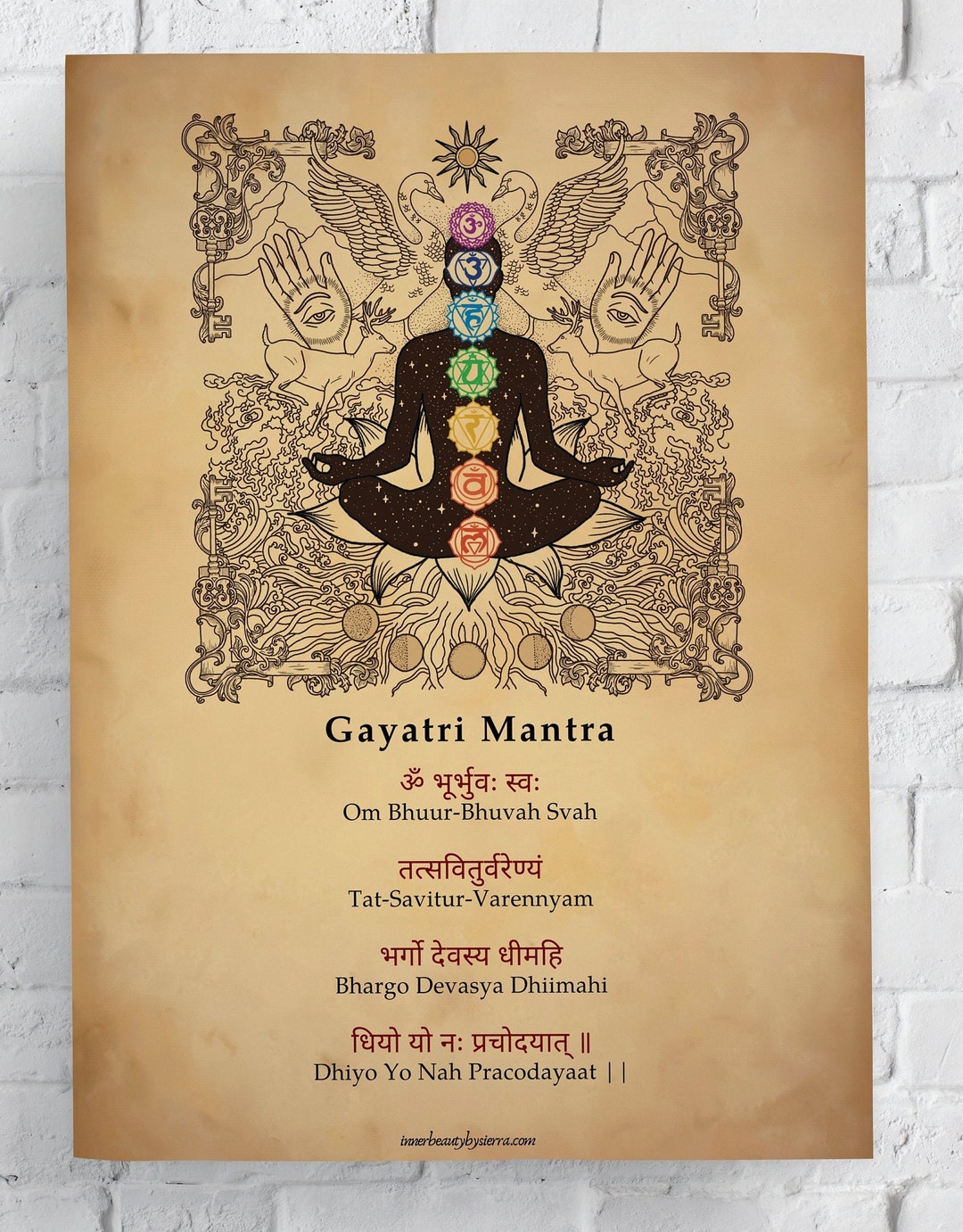 Gayatri Mantra Sankrit, 7chakras Vintage Illustration, Digital ...