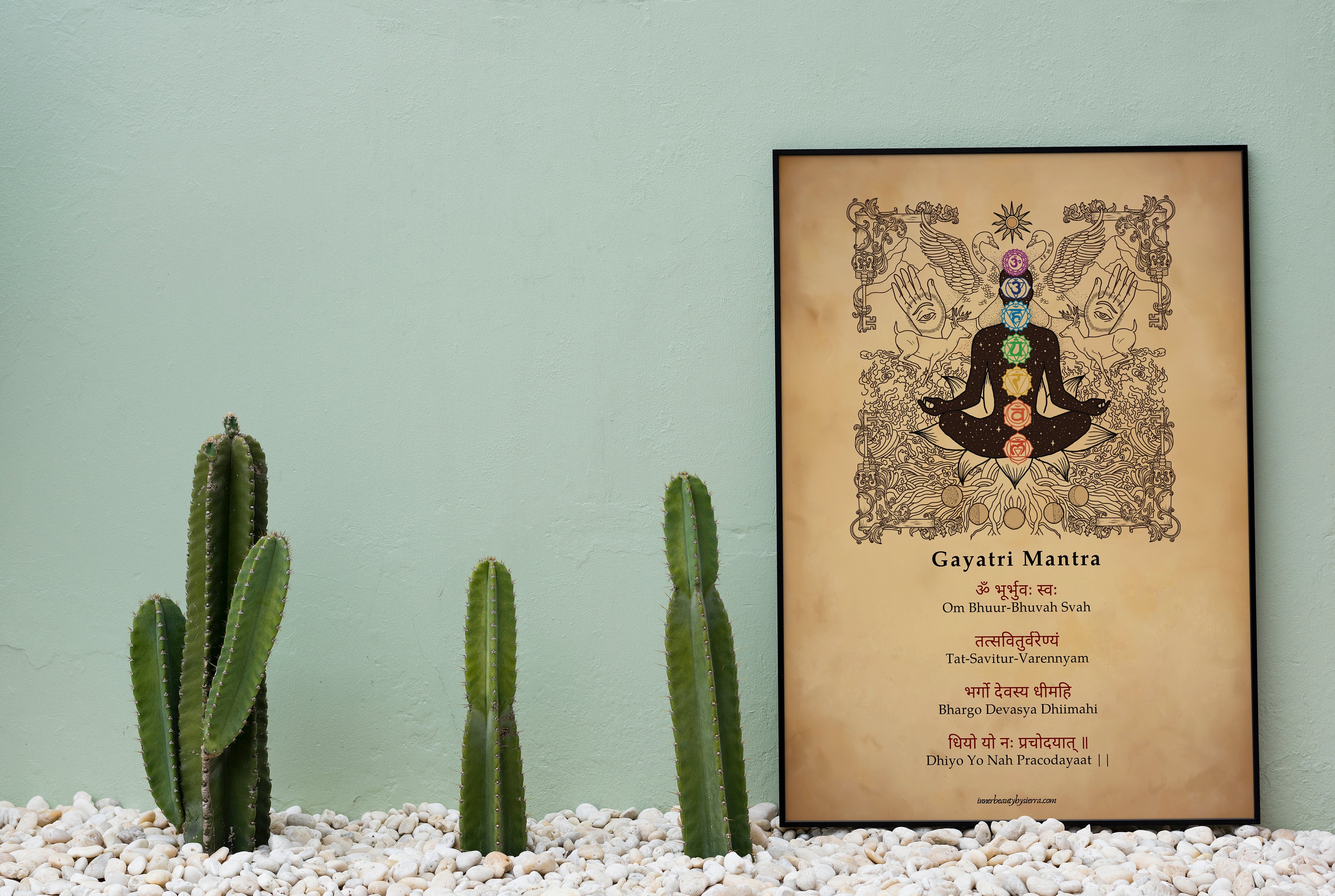 Gayatri Mantra Sankrit, 7chakras Vintage Illustration, Digital ...