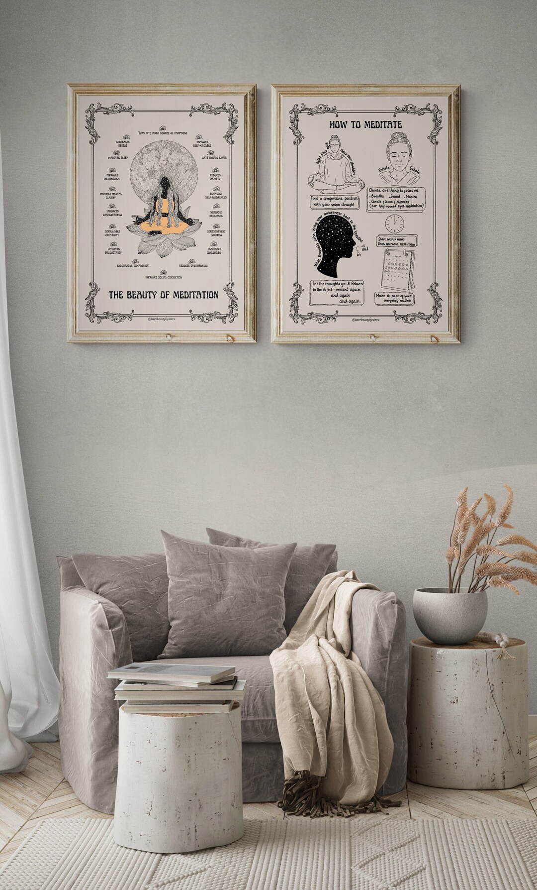 Meditation Set of 2 Printable Wall Art, INSTANT DOWNLOAD, How to ...