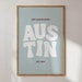 Austin Texas Typography Art Print | Texas Wall Art Blue | Austin ...