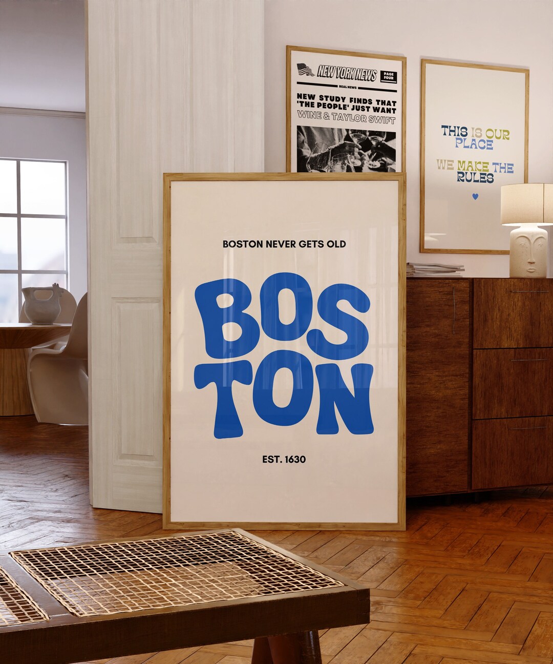Boston Typography Art Print Boston Wall Art Blue Massachusetts City Art ...
