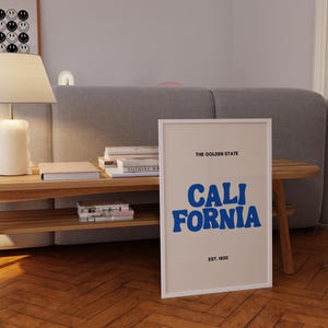 California Typography Art Print | the Golden State Blue Wall Art ...