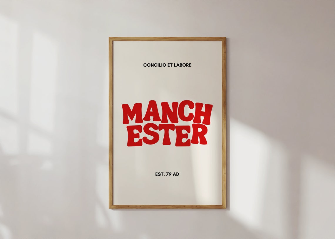 Manchester Typography Art Print | Manchester Red Printable Poster ...