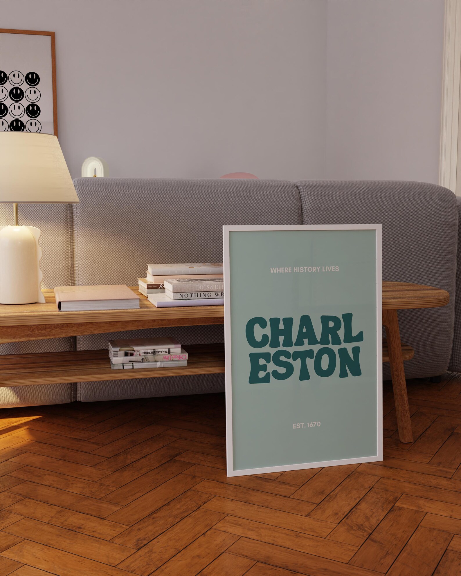 Charleston Typography Art Print | Teal South Carolina Wall Decor ...