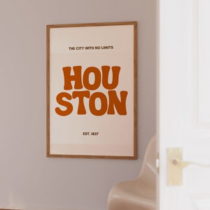 Houston Typography Art Print | Houston Texas Orange Wall Poster ...