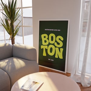 Boston Typography Art Print | Green Massachusetts City Wall Art ...