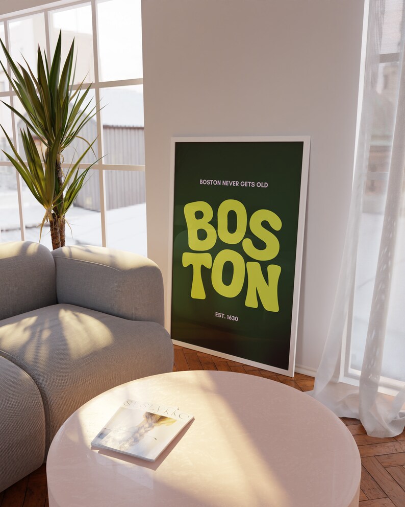Boston Typography Art Print | Green Massachusetts City Wall Art ...
