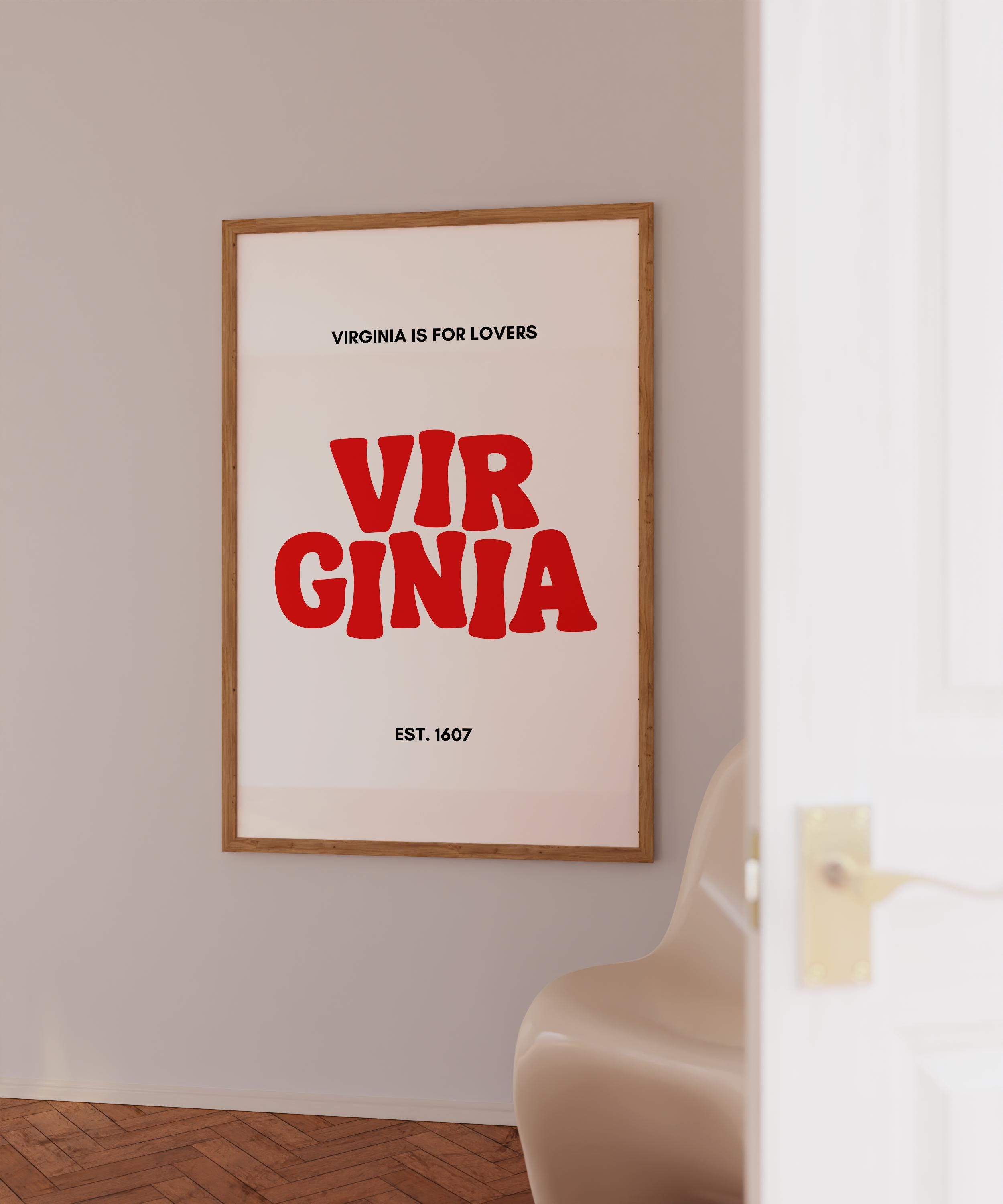 Virginia Typography Art Print | Virginia State Red Poster Print ...