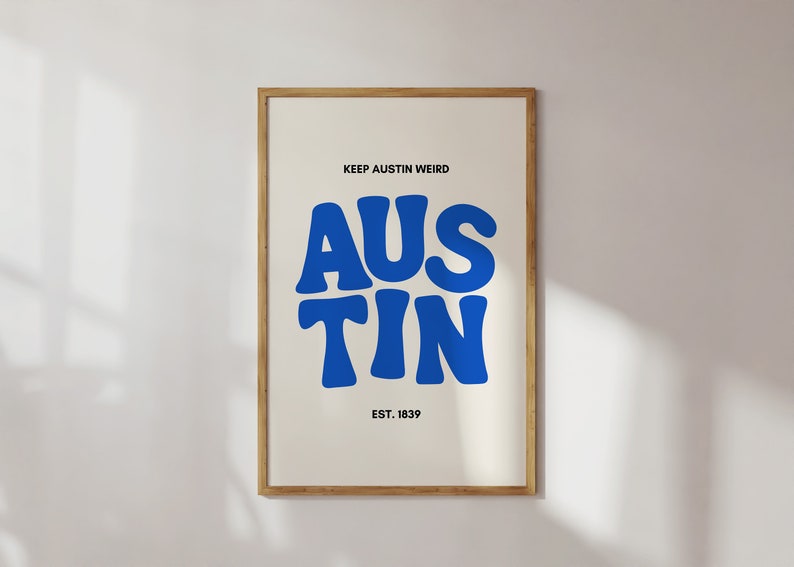 Austin Typography Art Print Austin Texas Wall Art Blue Austin Texas ...