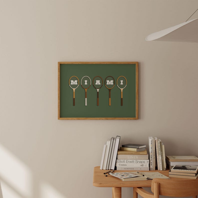 Vintage Miami Racquet Print | Florida Retro Tennis Wall Art | Digital ...