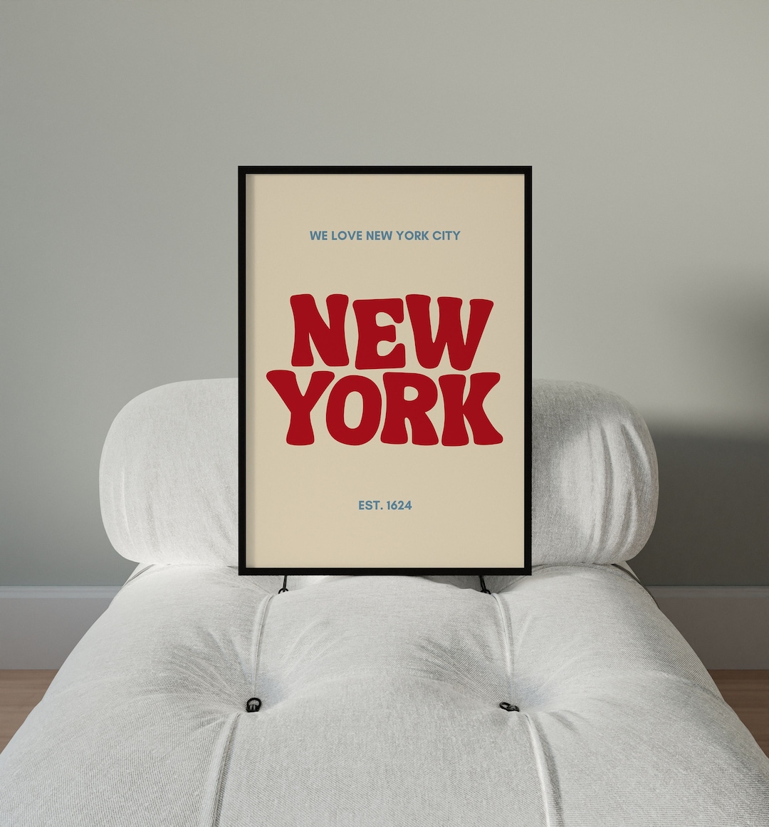 New York Typography Art Print | NYC Wall Art Red | New York City Art ...