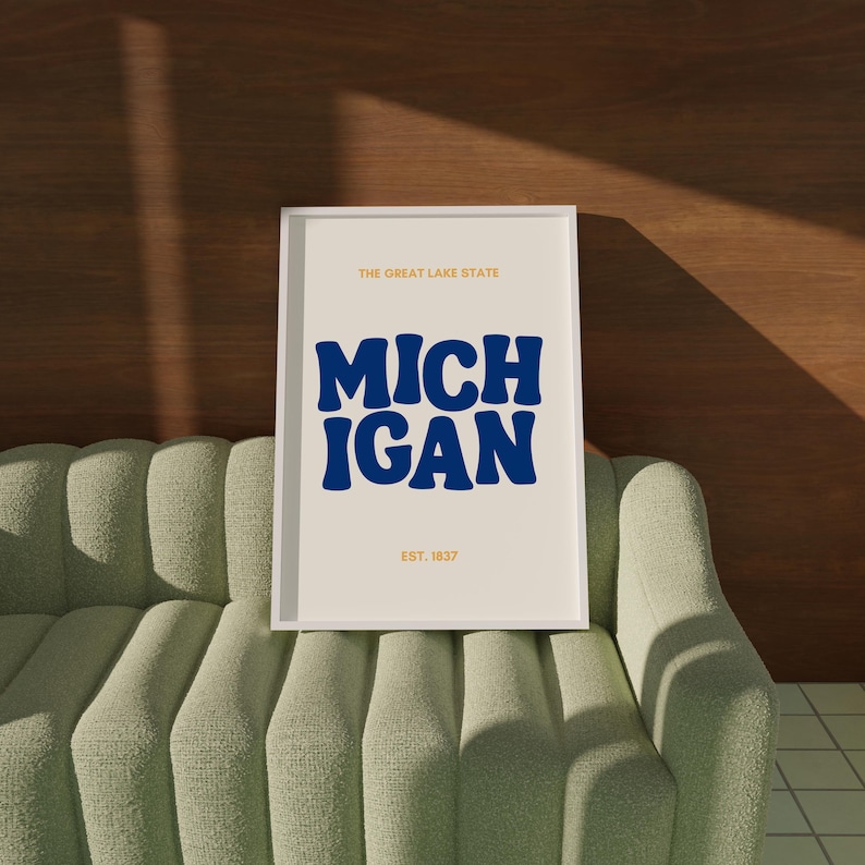 Michigan Typography Art Print | Blue Wall Decor (digital Download) - Etsy