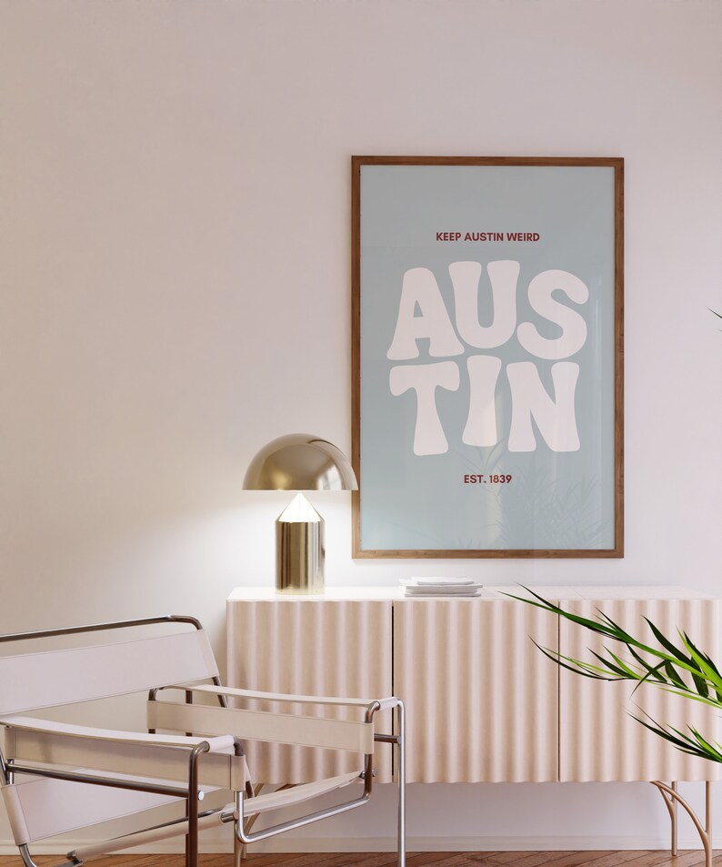 Austin Texas Typography Art Print | Blue Wall Decor (digital Download ...