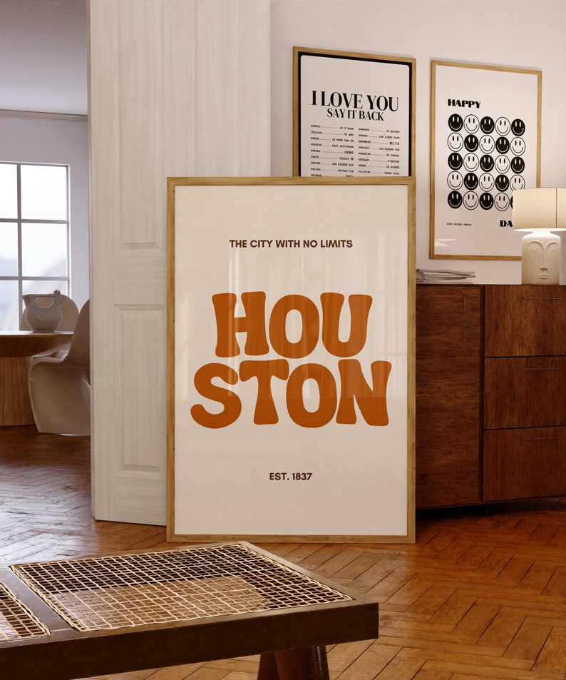 Houston Typography Art Print | Houston Texas Orange Wall Poster ...