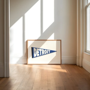 Vintage Detroit Pennant Print | Detroit Flag Blue Wall Art | Michigan ...