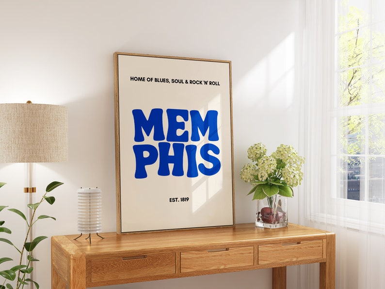 Memphis Typography Art Print | Blue Dorm Wall Decor (digital Download ...