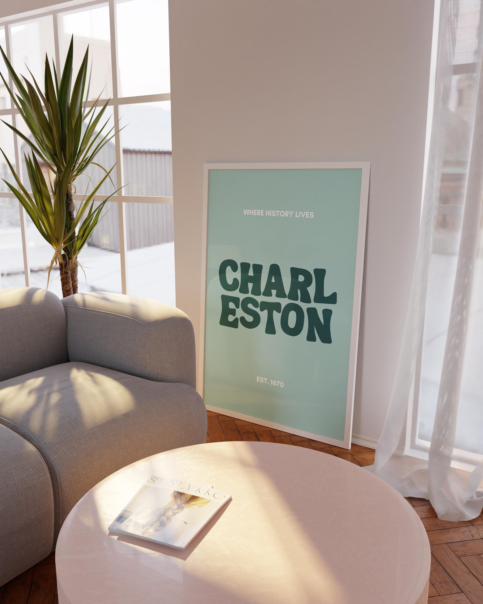 Charleston Typography Art Print | Teal South Carolina Wall Decor ...
