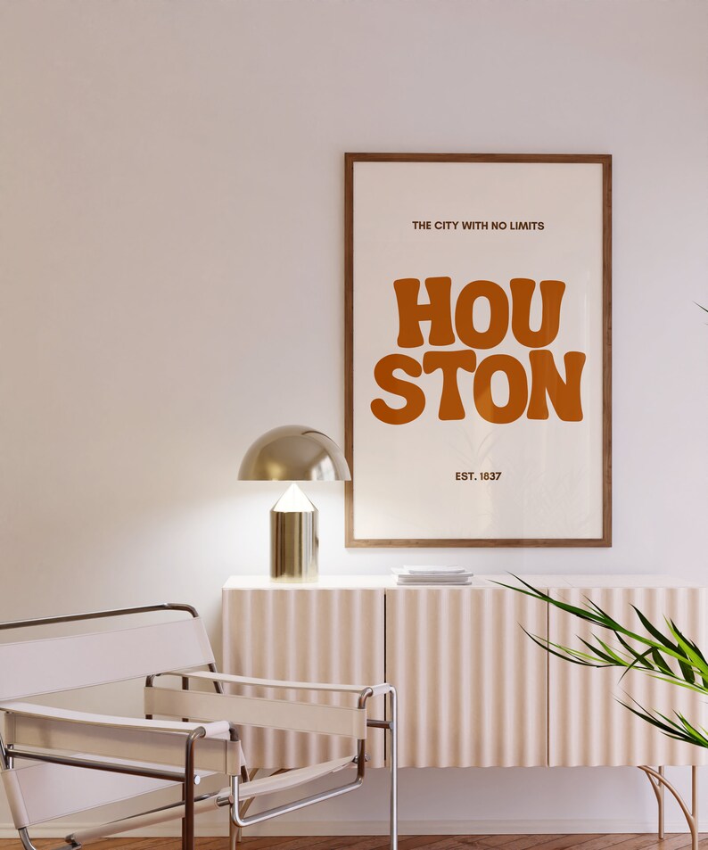 Houston Typography Art Print | Houston Texas Orange Wall Poster ...