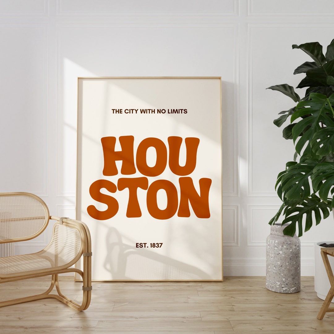 Houston Typography Art Print | Houston Texas Orange Wall Poster ...