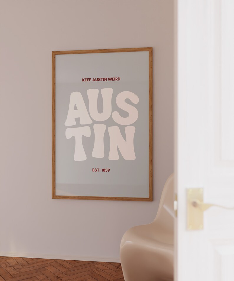 Austin Texas Typography Art Print | Blue Wall Decor (digital Download ...