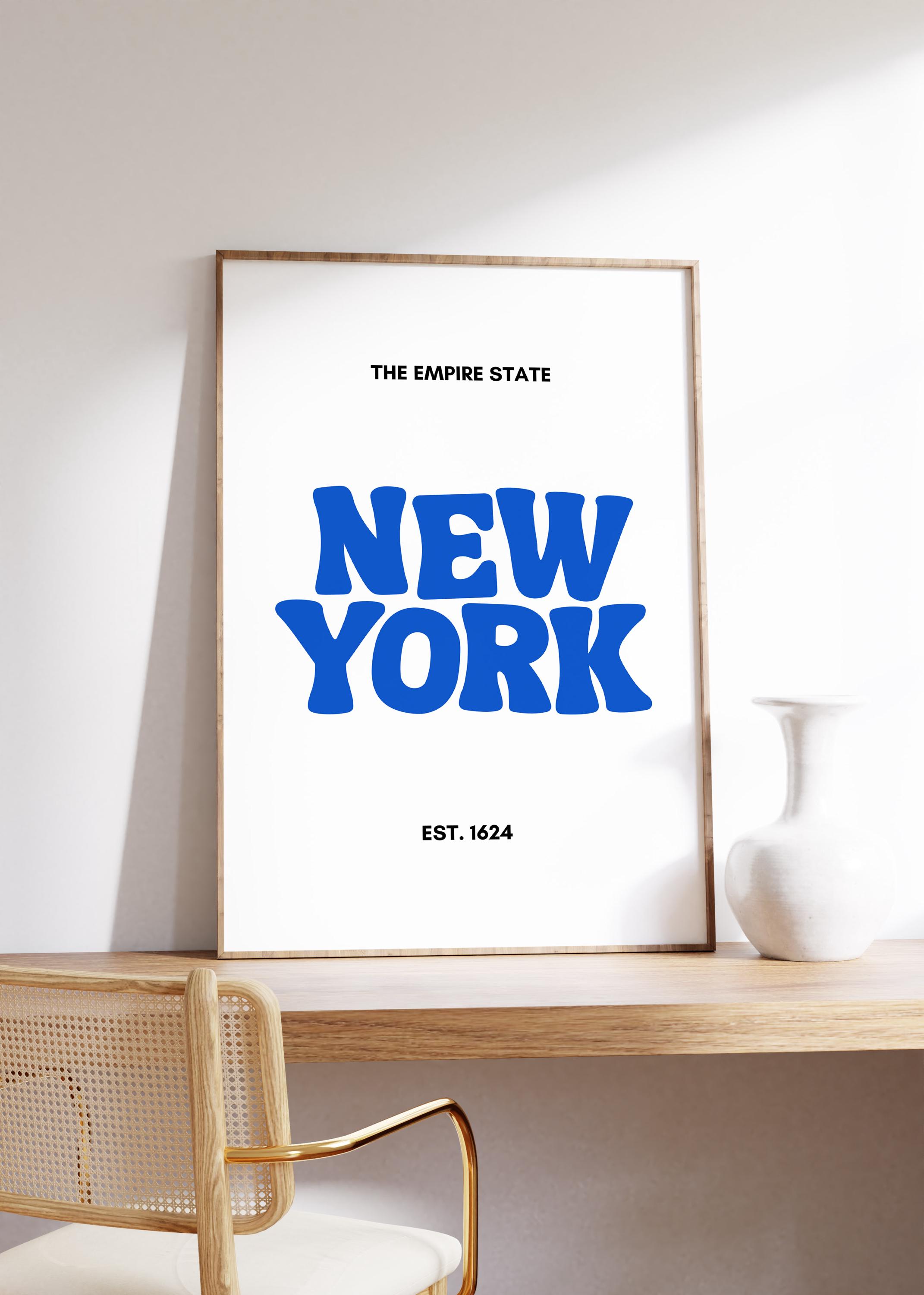 New York Typography Art Print | the Empire State Blue Wall Art ...