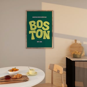 Boston Typography Art Print | Green Massachusetts City Wall Art ...