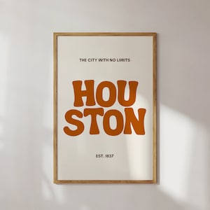 Houston Typography Art Print | Houston Texas Orange Wall Poster ...