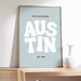 Austin Texas Typography Art Print | Texas Wall Art Blue | Austin ...