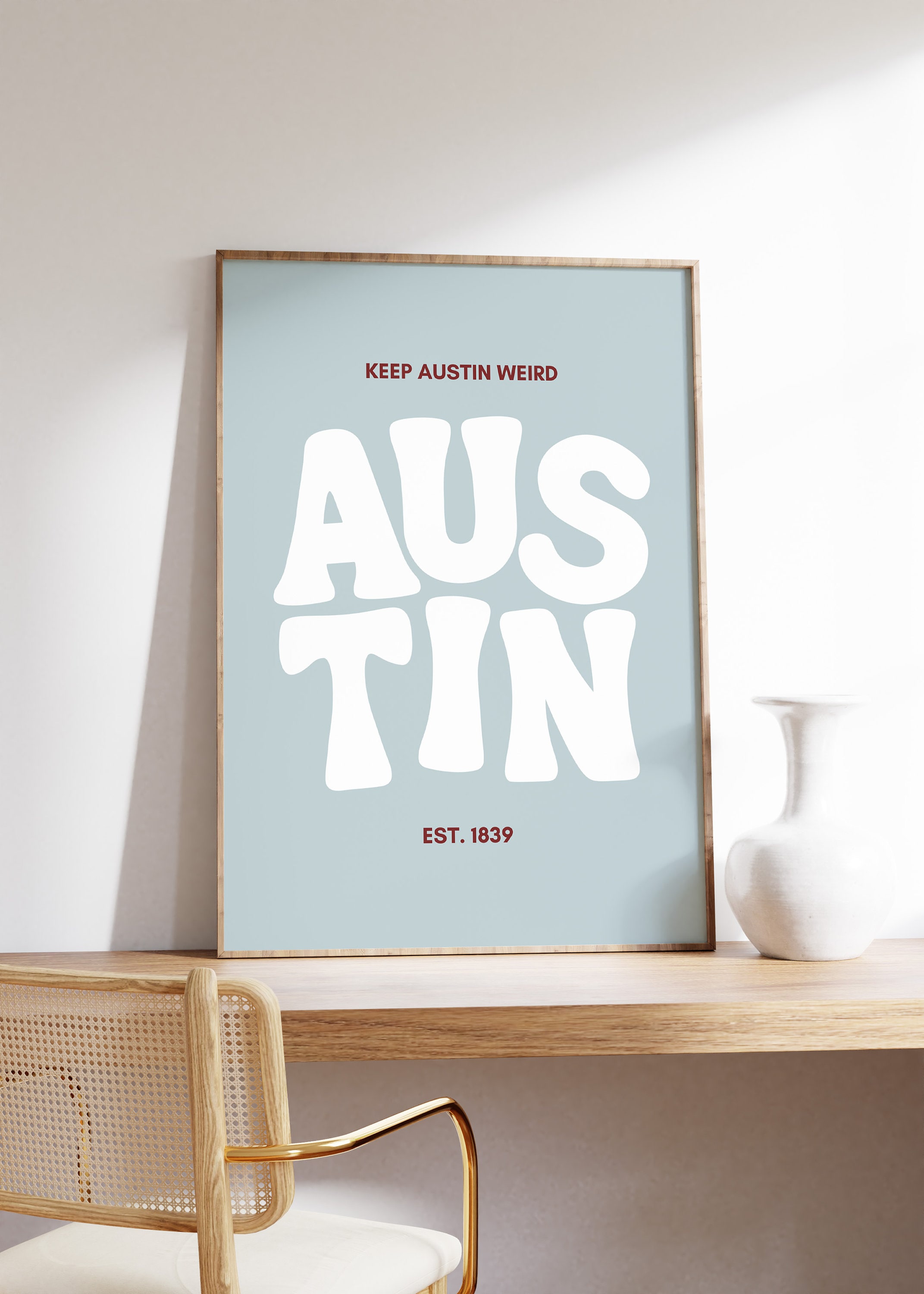 Austin Texas Typography Art Print Texas Wall Art Blue Austin Printable ...