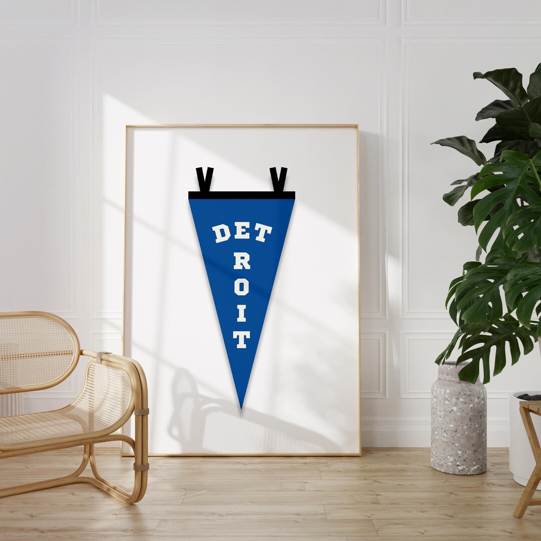 Vintage Detroit Pennant Print | Blue Michigan Wall Art (digital ...
