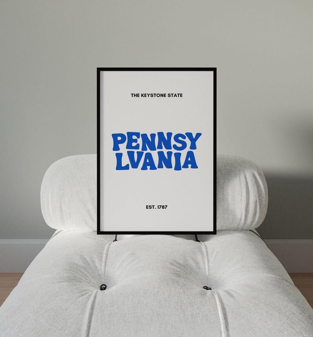 Pennsylvania Typography Art Print | the Keystone State Blue Wall Art ...