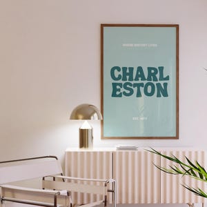 Charleston Typography Art Print | Teal South Carolina Wall Decor ...