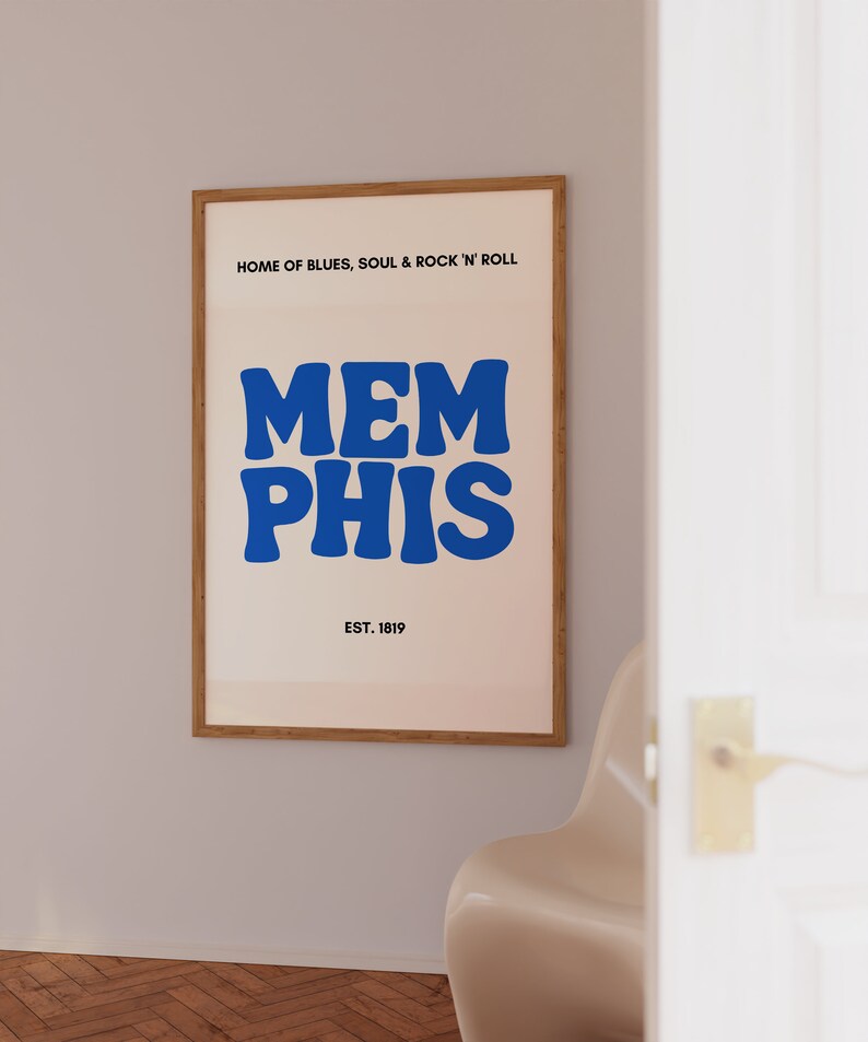 Memphis Typography Art Print | Blue Dorm Wall Decor (digital Download ...
