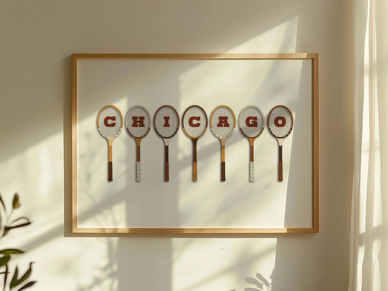 Vintage Chicago Racquet Print White | Chicago Tennis Wall Art | Digital ...