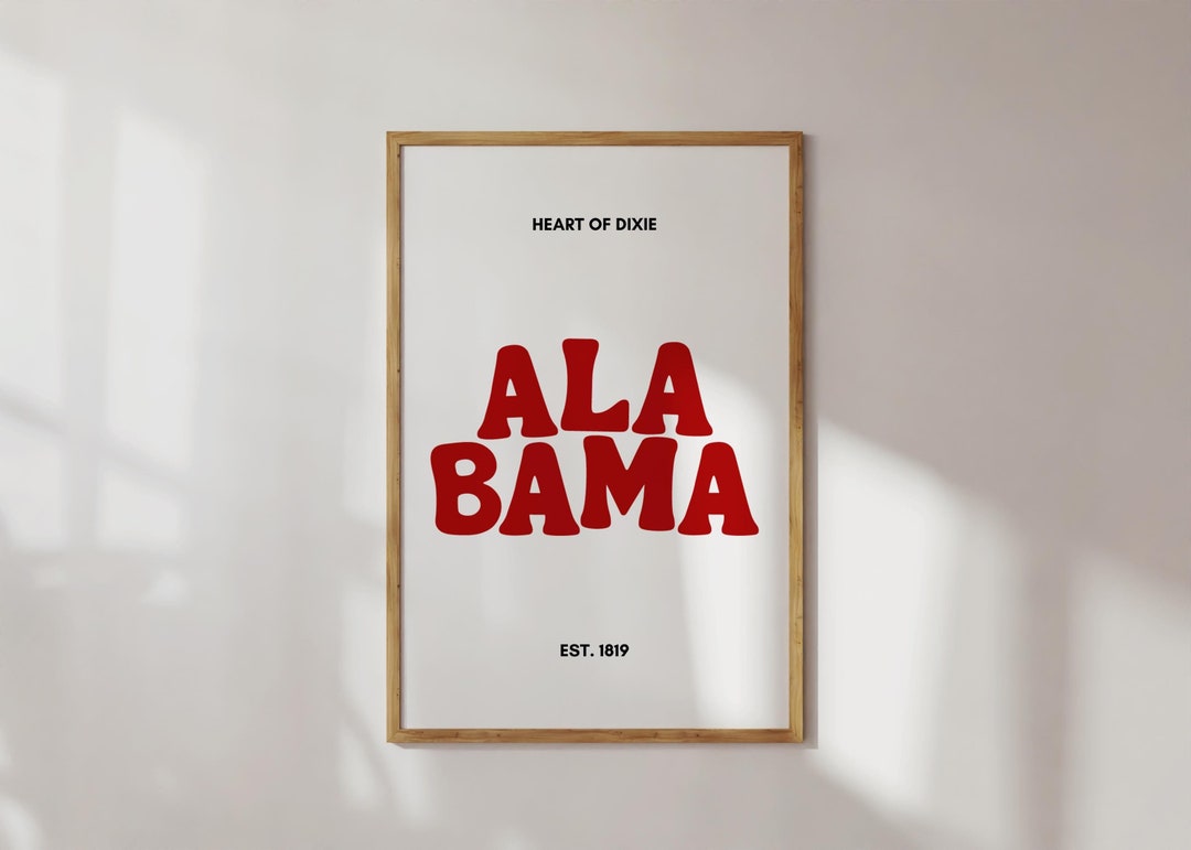 Alabama Typography Wall Art Print | Heart of Dixie State | Digital ...